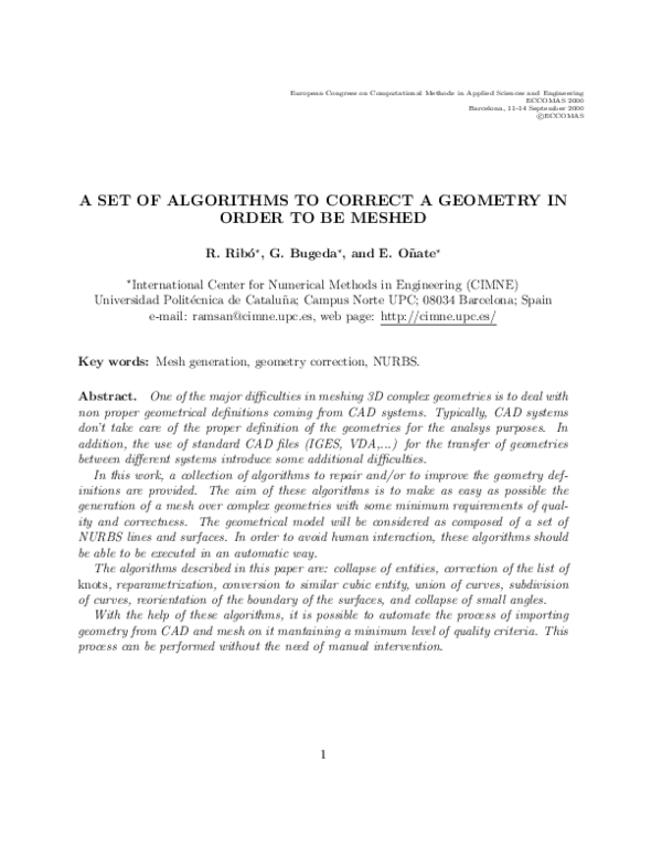 (PDF) A set of algorithms to correct a geometry in order to be meshed