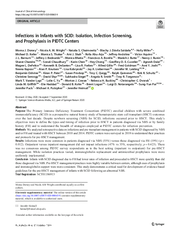 (PDF) Infections in Infants with SCID: Isolation, Infection Screening ...