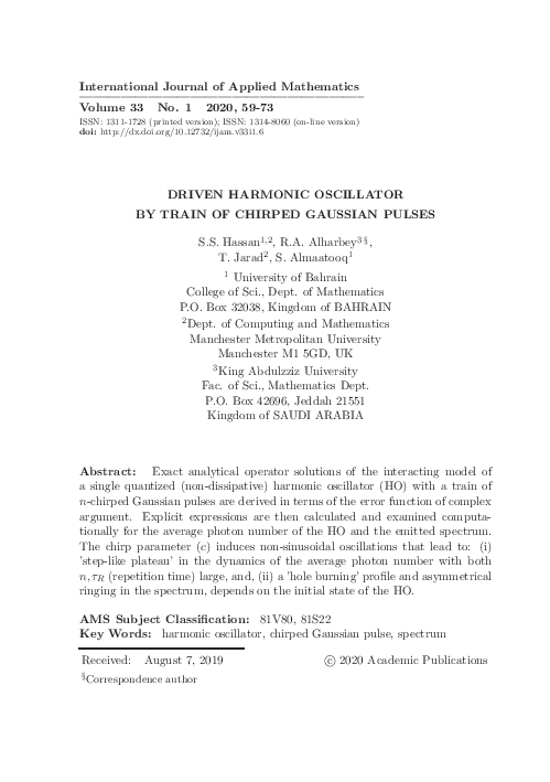 (PDF) Driven Harmonic Oscillator by Train of Chirped Gaussian Pulses