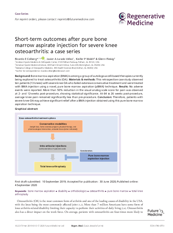 (PDF) Short-term outcomes after pure bone marrow aspirate injection for ...