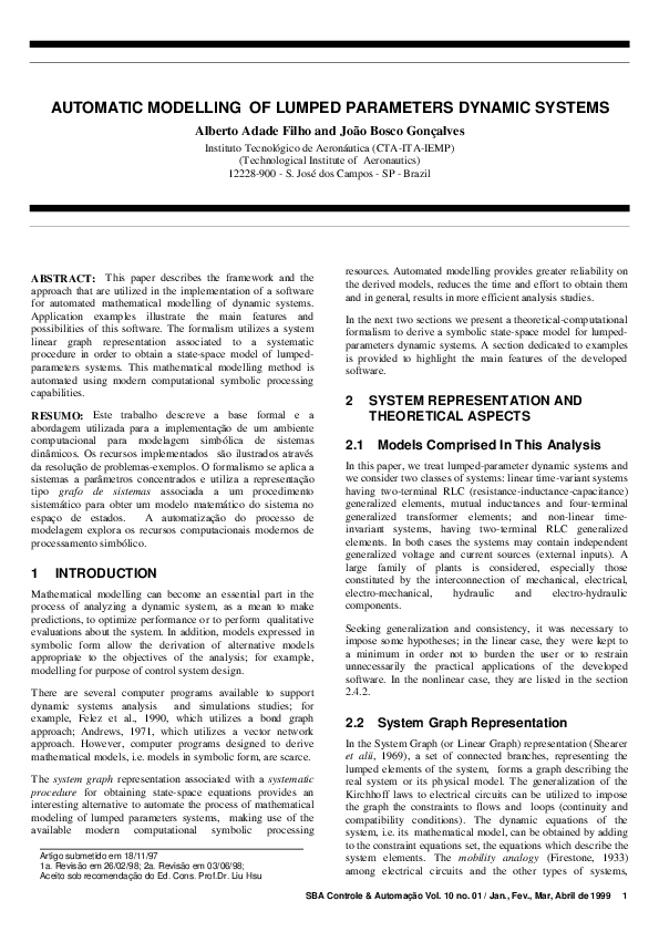 (PDF) Automatic Modelling of Lumped Parameters Dynamic Systems