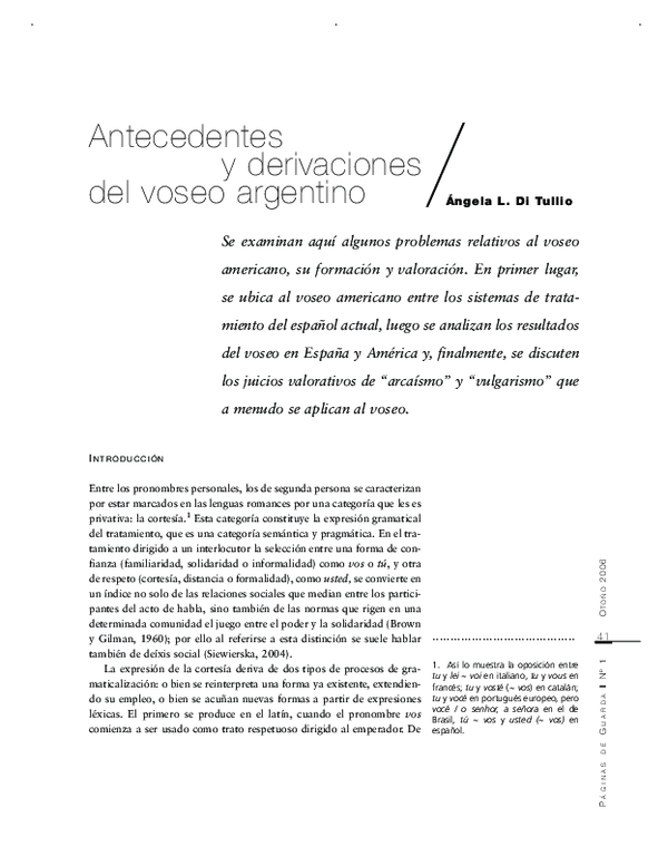 (PDF) Antecedentes y derivaciones del voseo argentino