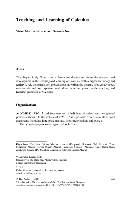 (PDF) Teaching and Learning of Calculus