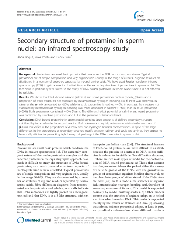 (PDF) Secondary structure of protamine in sperm nuclei: an infrared ...