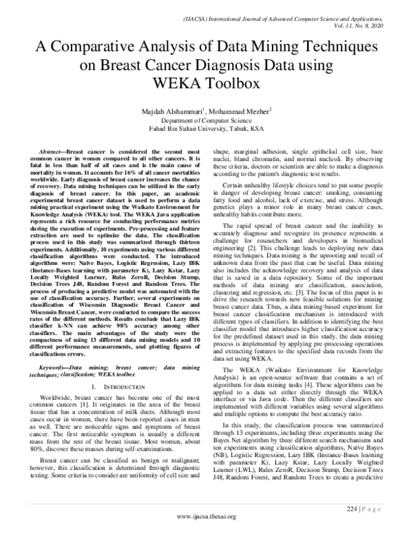 (PDF) A Comparative Analysis of Data Mining Techniques on Breast Cancer Diagnosis Data using ...
