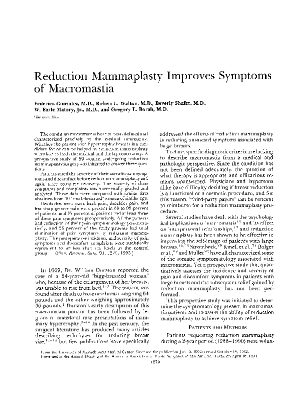 (PDF) Reduction Mammaplasty Improves Symptoms of Macromastia
