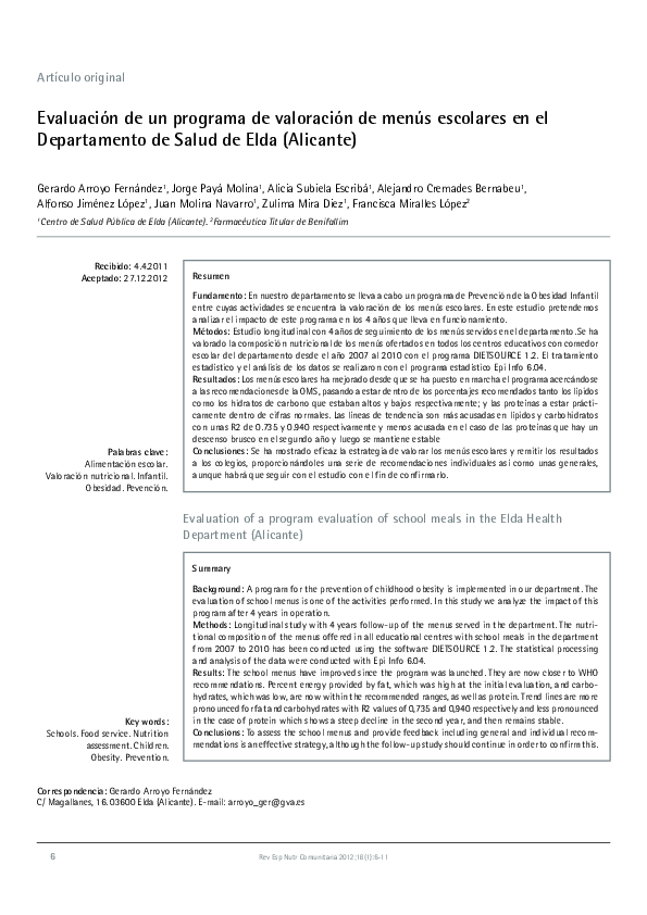 (PDF) Evaluación de un programa de valoración de menús escolares en el ...