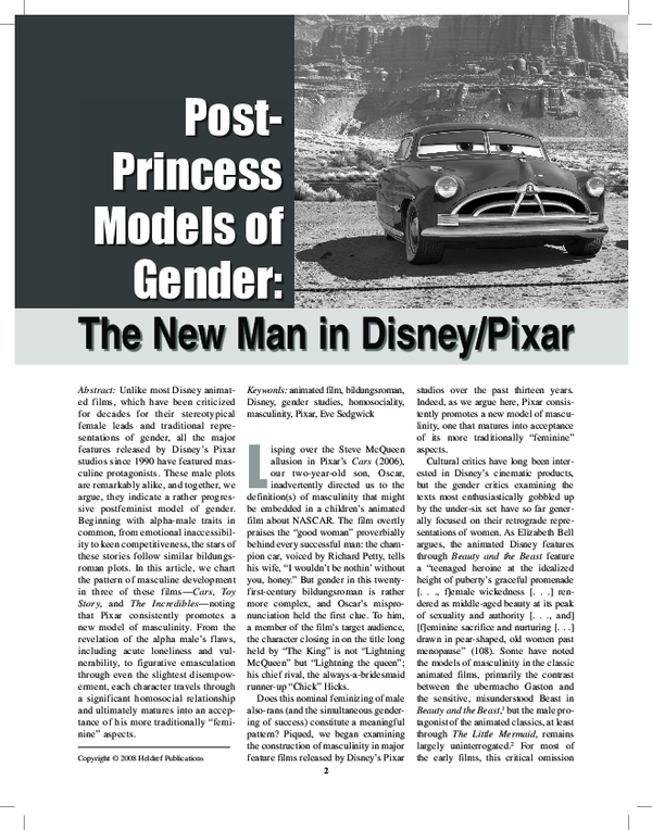 (PDF) Post-Princess Models of Gender: The New Man in Disney/Pixar