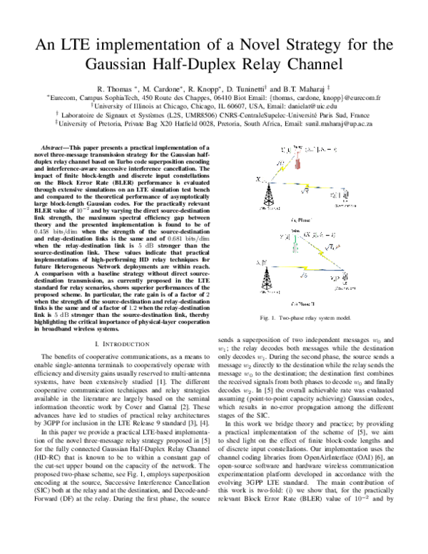 (PDF) An LTE implementation of a novel strategy for the Gaussian half-duplex relay channel