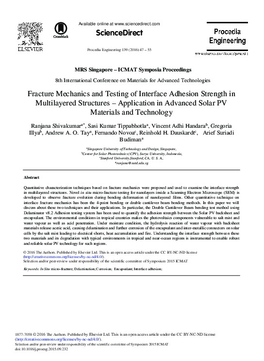 (PDF) Fracture Mechanics and Testing of Interface Adhesion Strength in ...