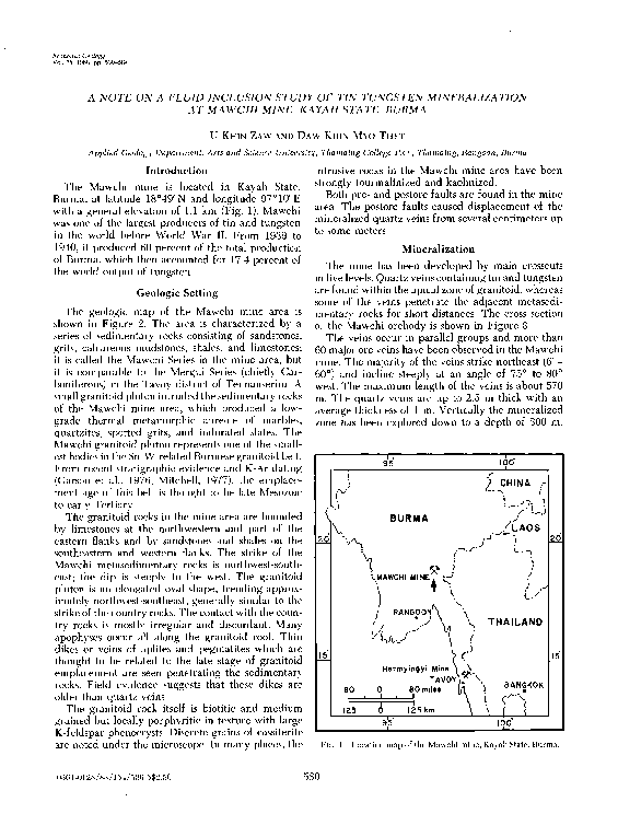 (PDF) A note on a fluid inclusion study of tin-tungsten mineralization ...