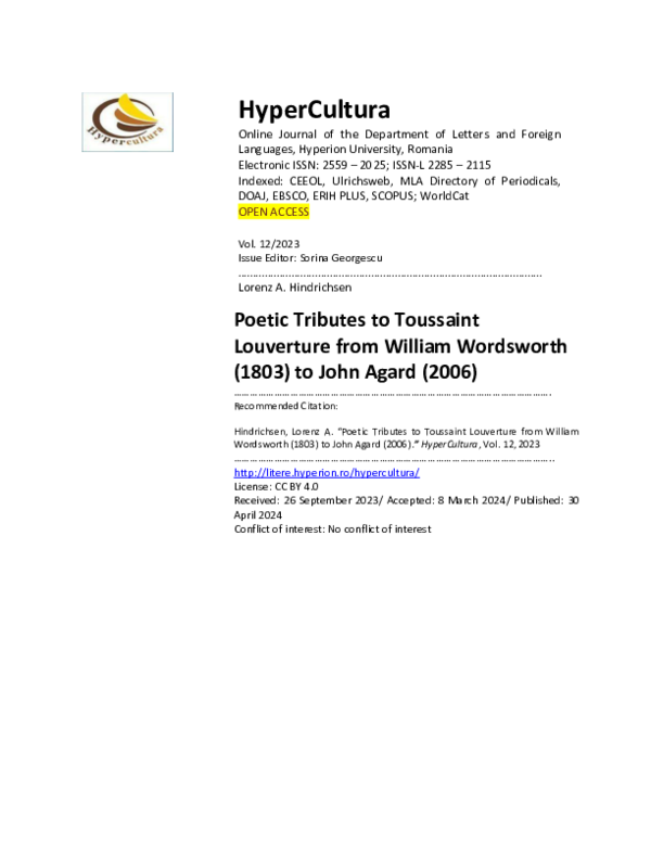 (PDF) Poetic Tributes to Toussaint Louverture from William Wordsworth ...