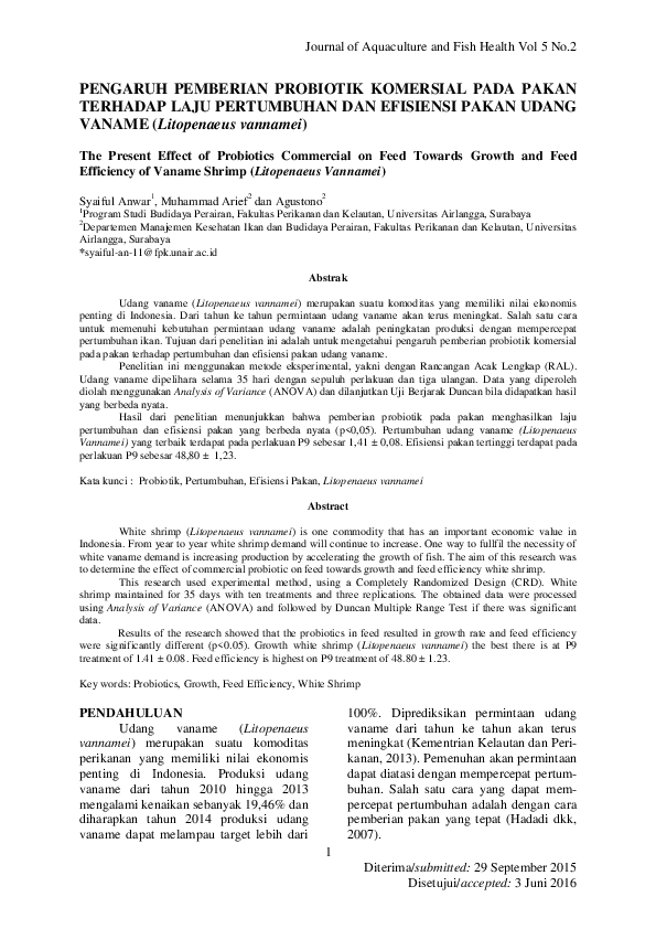 (PDF) PENGARUH PEMBERIAN PROBIOTIK KOMERSIAL PADA PAKAN TERHADAP LAJU PERTUMBUHAN DAN EFISIENSI ...