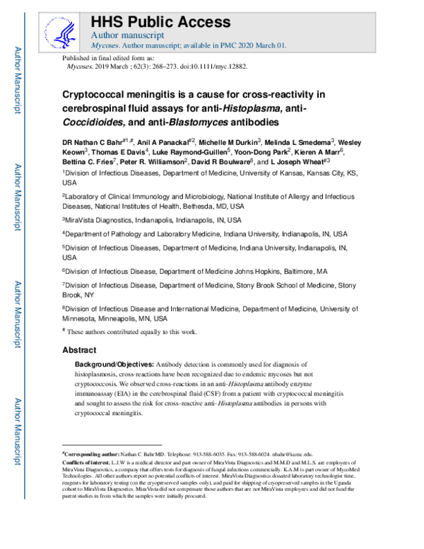(PDF) Cryptococcal meningitis is a cause for cross‐reactivity in ...