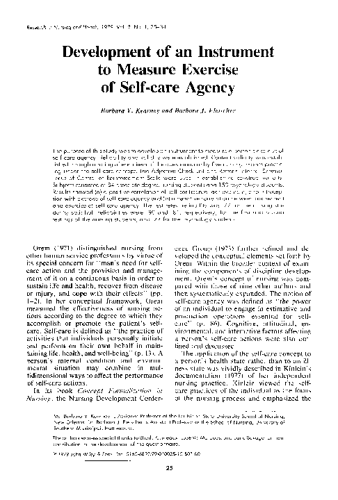 (PDF) Development of an Instrument to Measure Exercise of Self‐care Agency