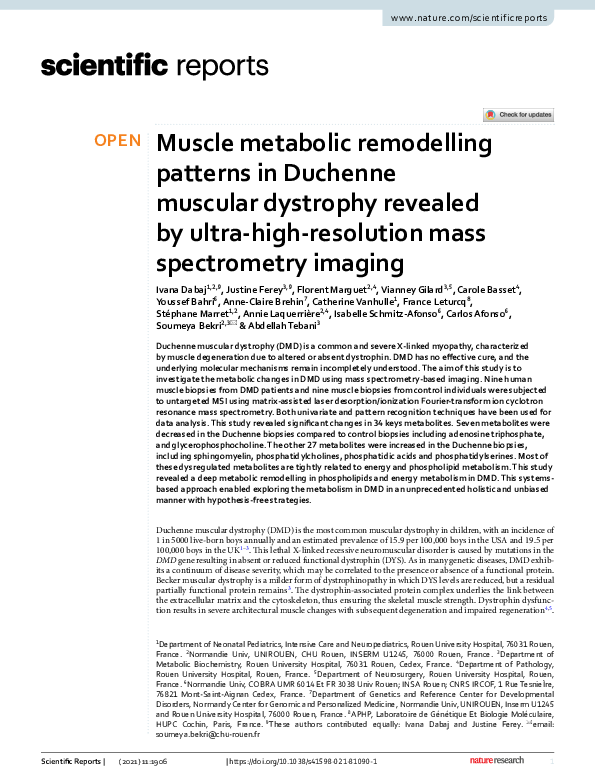 (PDF) Muscle metabolic remodelling patterns in Duchenne muscular ...