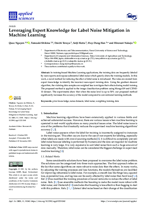 (PDF) Leveraging Expert Knowledge for Label Noise Mitigation in Machine ...