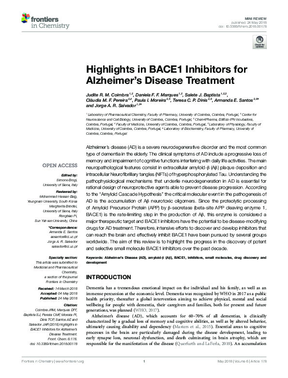 (PDF) Highlights in BACE1 Inhibitors for Alzheimer's Disease Treatment ...