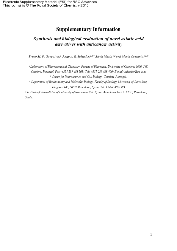 (PDF) Synthesis and biological evaluation of novel asiatic acid derivatives with anticancer activity