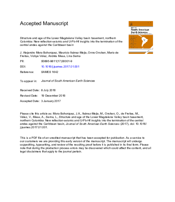(PDF) Structure and age of the Lower Magdalena Valley basin basement ...