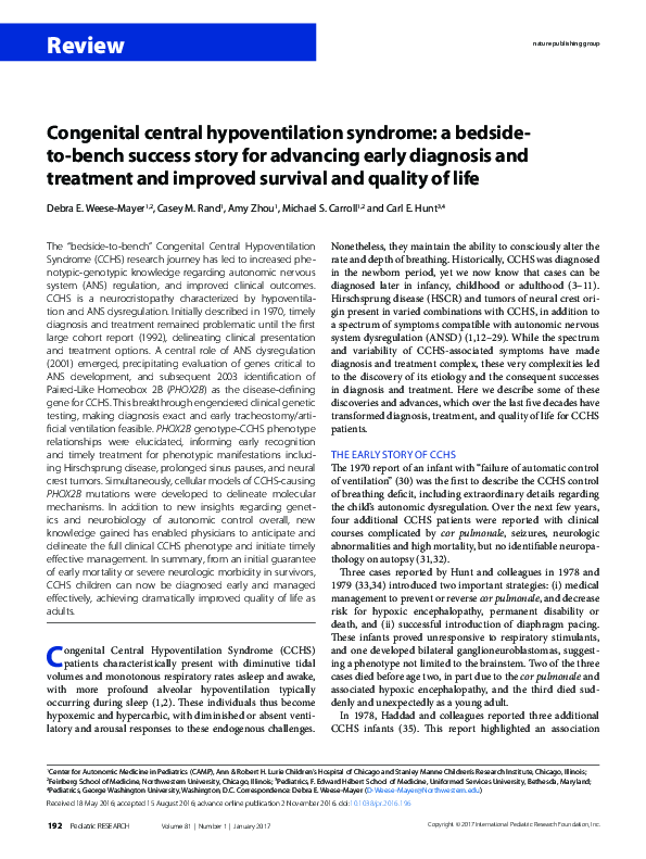 (PDF) Congenital central hypoventilation syndrome: a bedside-to-bench ...