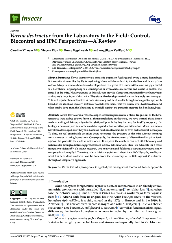(PDF) Varroa destructor from the Laboratory to the Field: Control, Biocontrol and IPM ...
