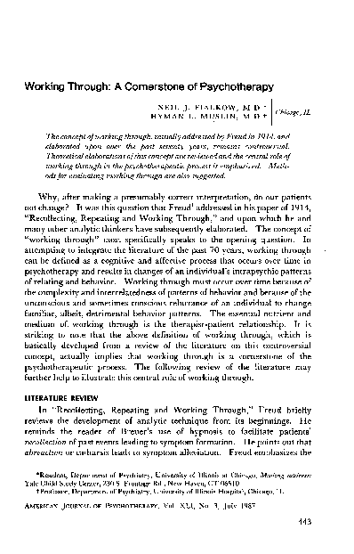 (PDF) Working Through: A Cornerstone of Psychotherapy