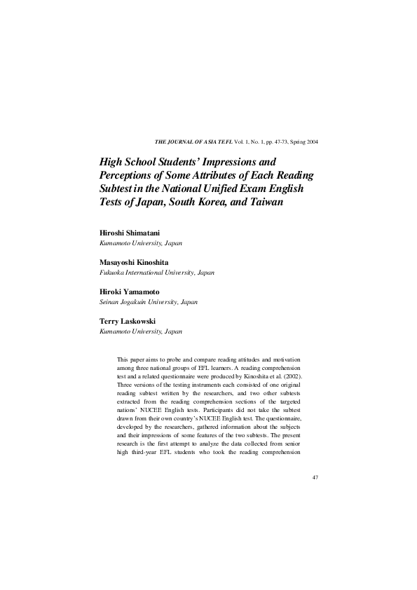 (PDF) High School Students' Impressions and Perceptions of Some ...