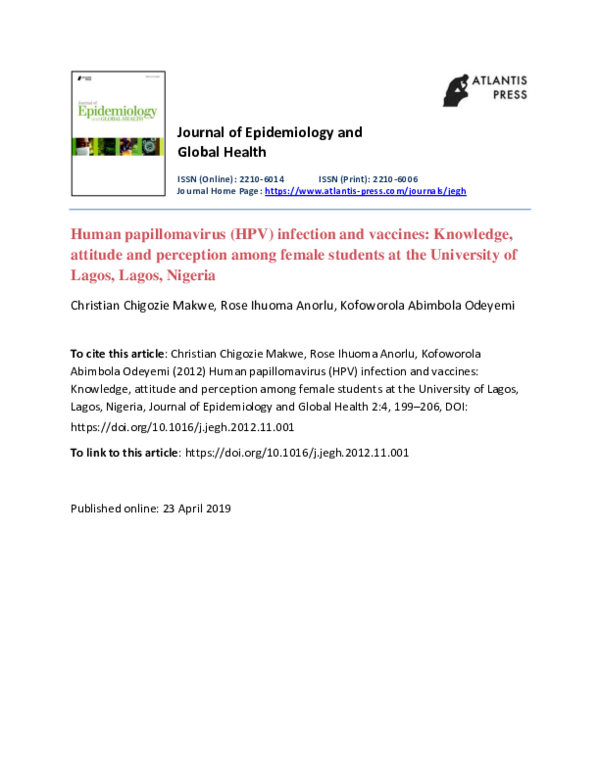 Pdf Human Papillomavirus Hpv Infection And Vaccines Knowledge 5238