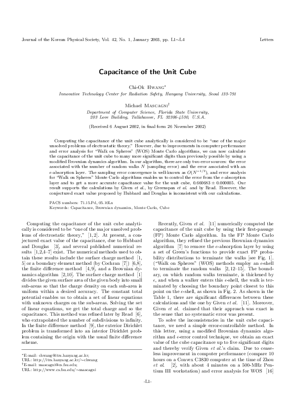 (PDF) Capacitance of the unit cube