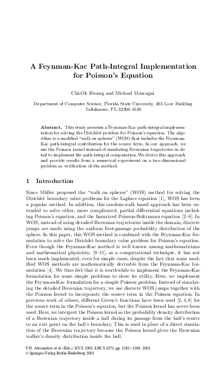 (PDF) A Feynman-Kac Path-Integral Implementation for Poisson’s Equation