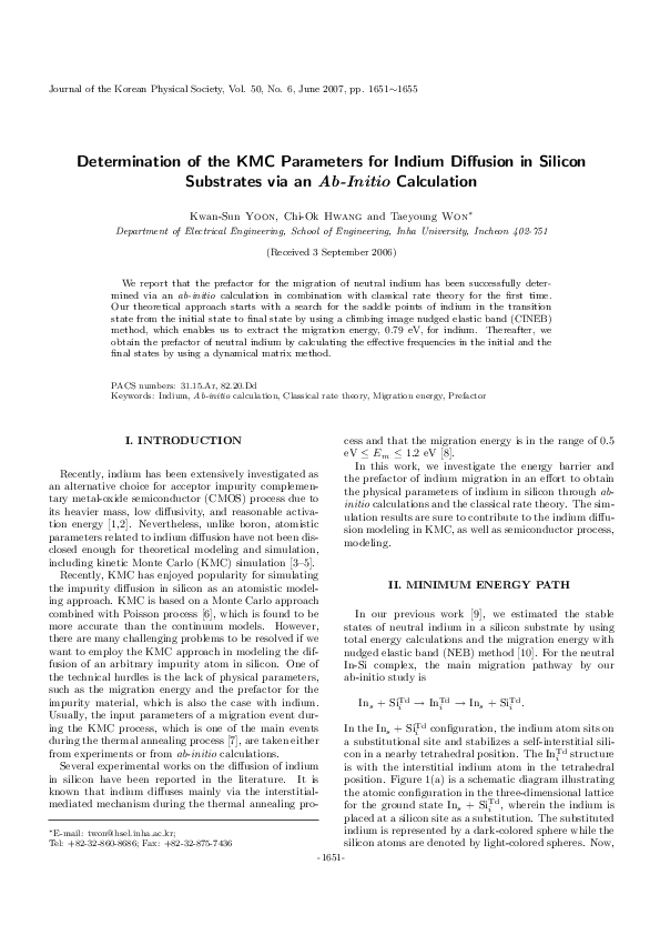 (PDF) Determination of the KMC Parameters for Indium Diffusion in ...
