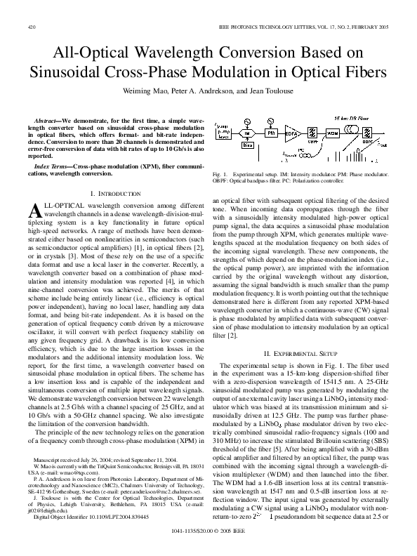 (PDF) All-optical wavelength conversion based on sinusoidal cross-phase ...