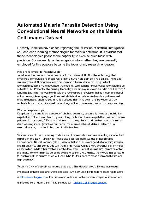 (PDF) Automated Malaria Parasite Detection Using Convolutional Neural ... (PDF) Automated Malaria Parasite Detection Using Convolutional Neural ...