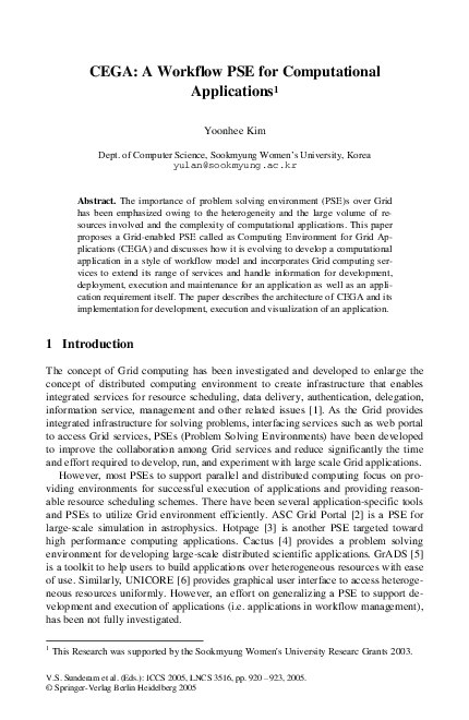 (PDF) CEGA: A Workflow PSE for Computational Applications