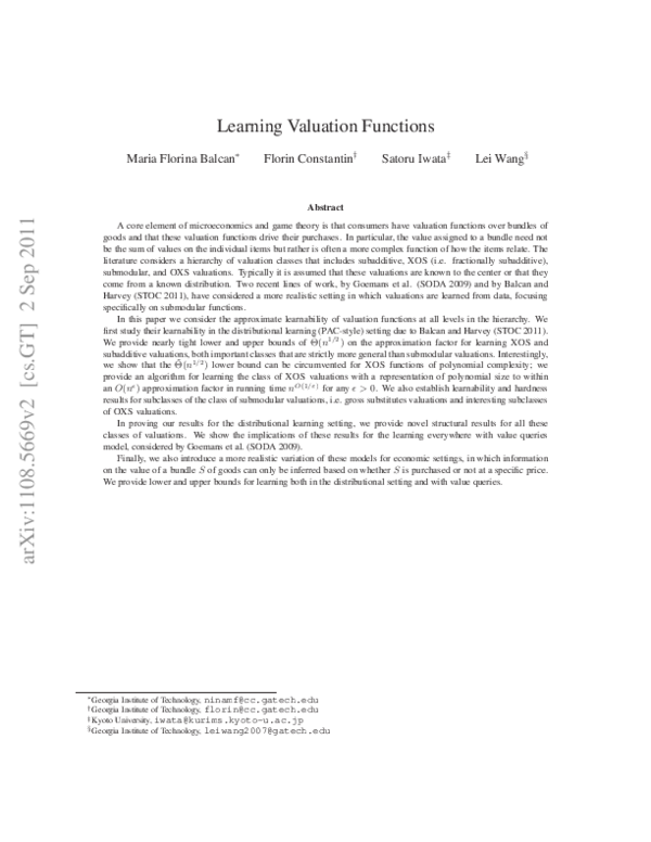 (PDF) Learning Valuation Functions