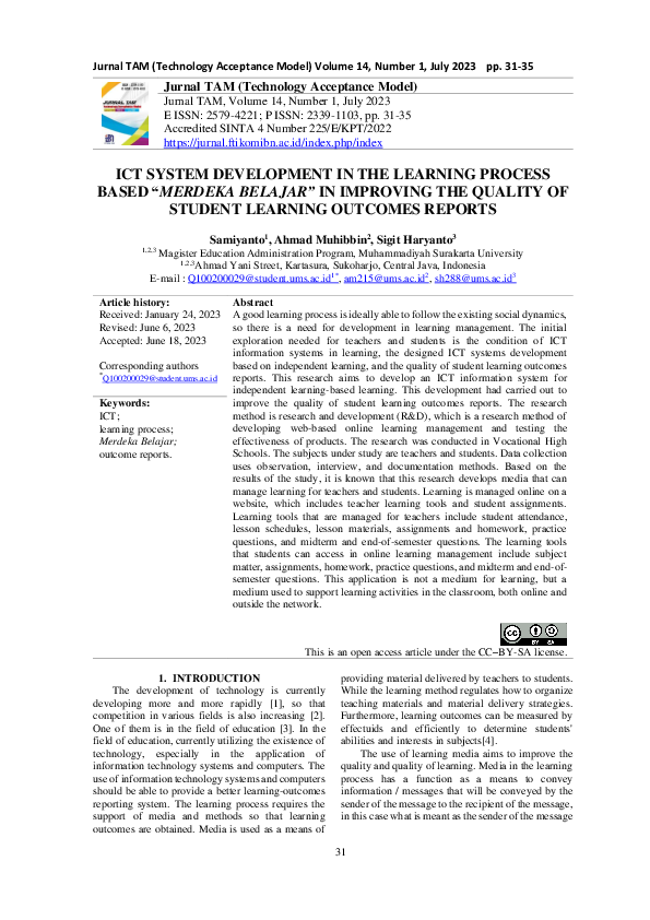 (PDF) Ict System Development in the Learning Process Based “Merdeka ...