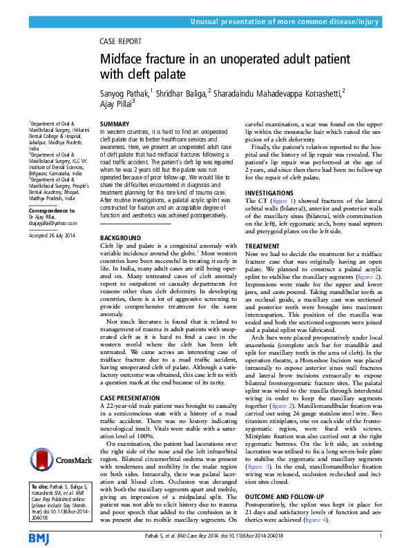(PDF) Midface fracture in an unoperated adult patient with cleft palate