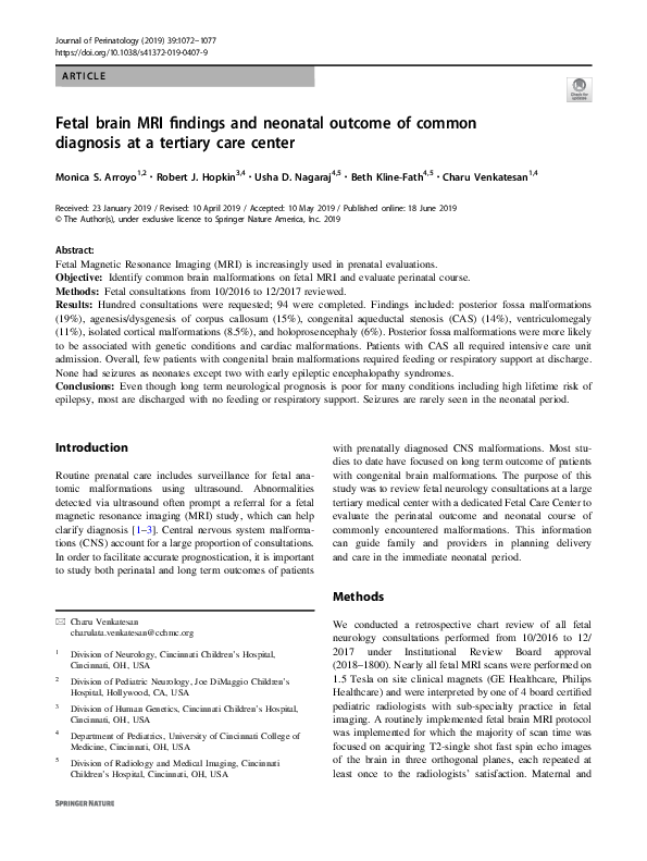 (PDF) Fetal brain MRI findings and neonatal outcome of common diagnosis at a tertiary care center