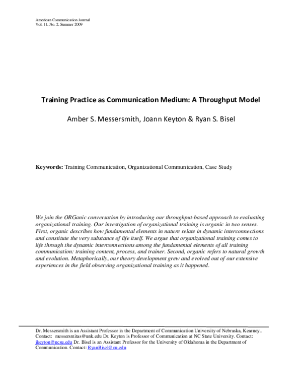 (PDF) Training Practice as Communication Medium: A Throughput Model