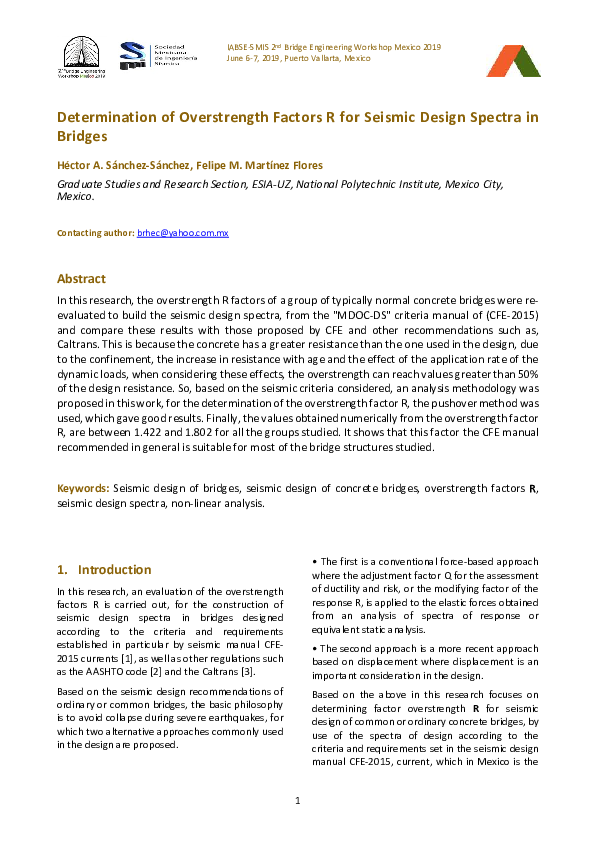 (PDF) Determination of Overstrength Factors R for Seismic Design ...