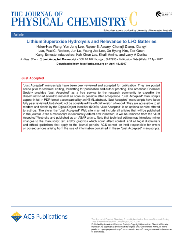(PDF) Lithium Superoxide Hydrolysis and Relevance to Li–O 2 Batteries