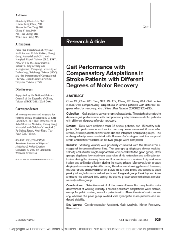 (PDF) Gait Performance with Compensatory Adaptations in Stroke Patients ...