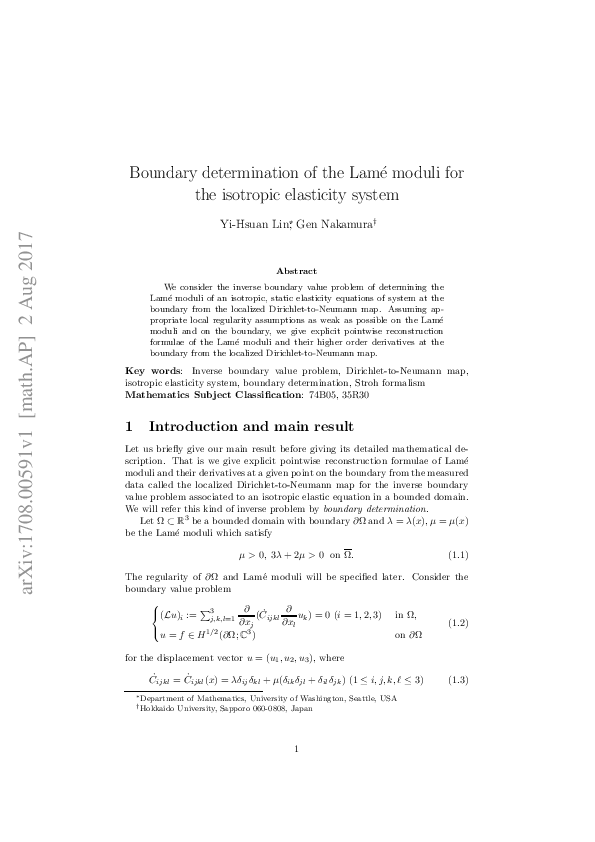 (PDF) Boundary determination of the Lamé moduli for the isotropic elasticity system