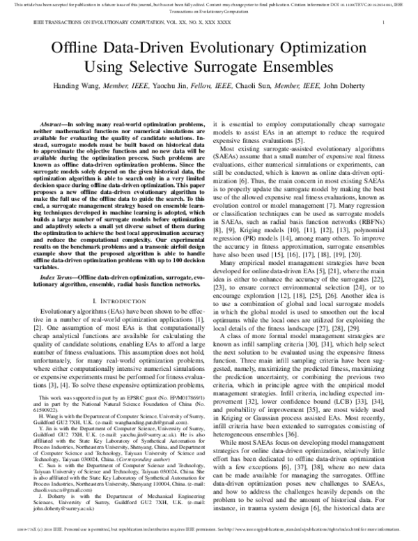 (PDF) Offline data‐driven evolutionary optimization based on model selection