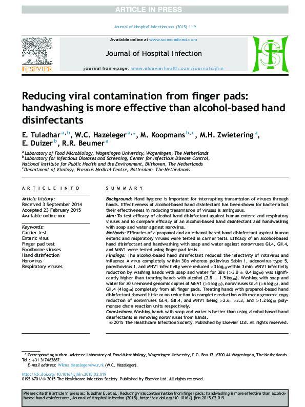 (PDF) Reducing viral contamination from finger pads: handwashing is ...