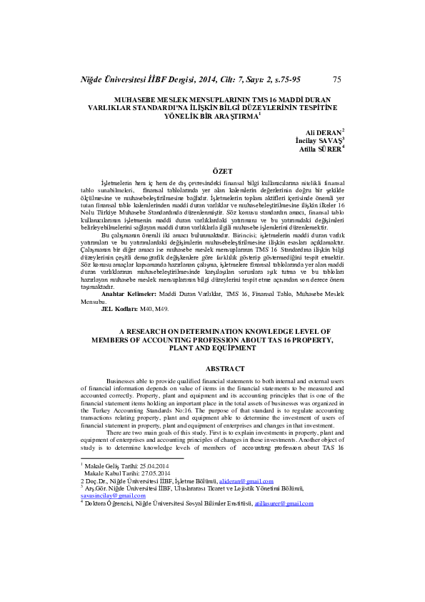 (PDF) Muhasebe Meslek Mensuplarının TMS 16 Maddi Duran Varlıklar Standardı’na İlişkin Bilgi ...