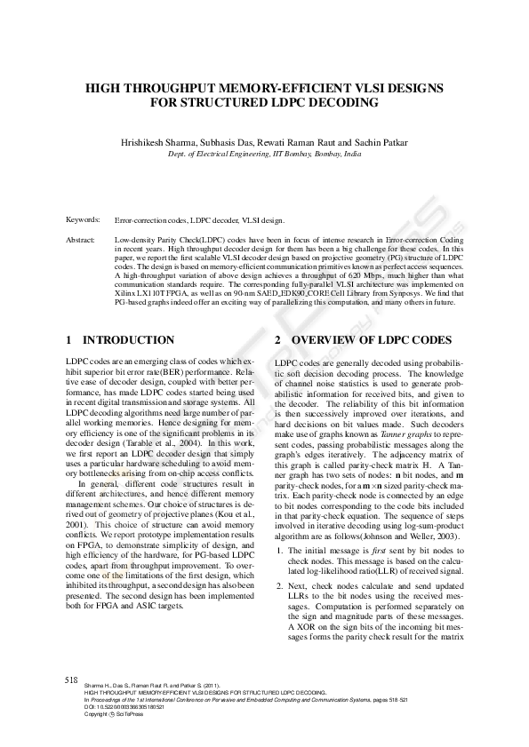 (PDF) High Throughput Memory-Efficient Vlsi Designs for Structured LDPC Decoding