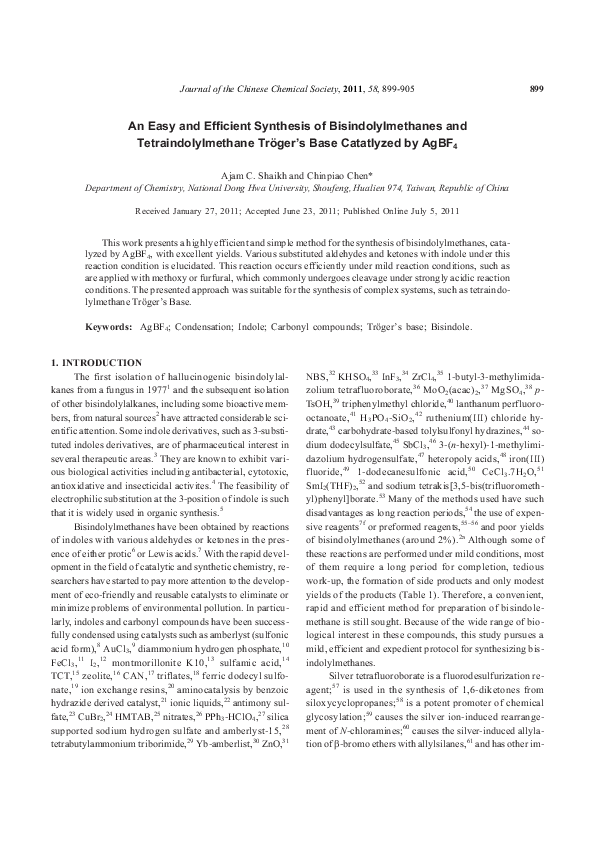 (PDF) An Easy and Efficient Synthesis of Bisindolylmethanes and ...