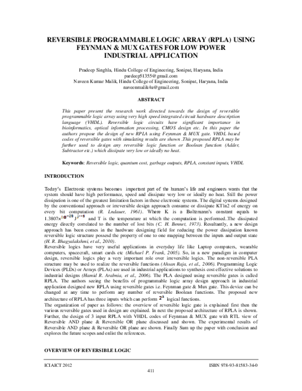 (PDF) Reversible Programmable Logic Array (RPLA) using Feynman & MUX ...